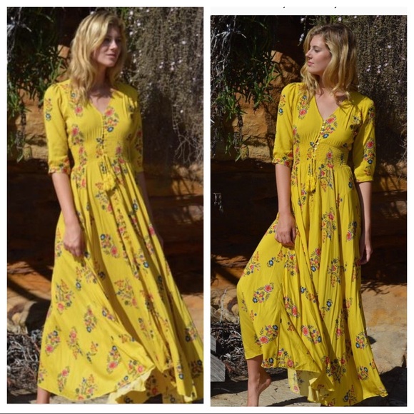 Jaase | Dresses | New Jaase Lf Australian Indiana Yellow Maxi Dress ...